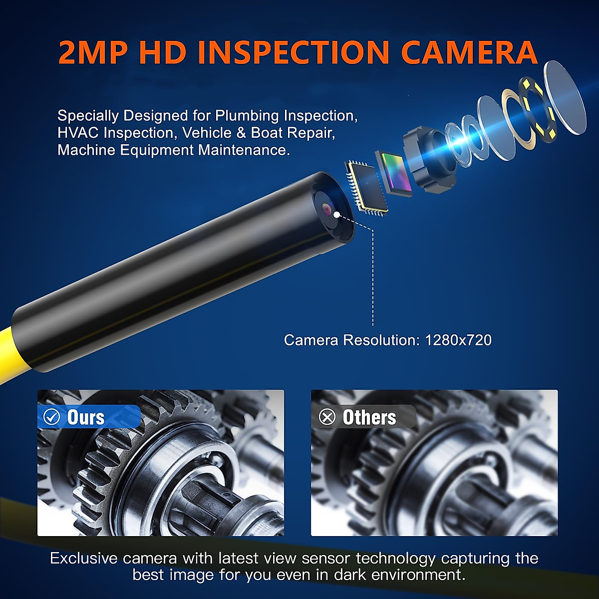 BlueFire Semi-Rigid Flexible Wireless Endoscope IP67 Waterproof WiFi Borescope 2 MP HD Resolutions Inspection Camera Snake Camera for Android and iOS Smartphone, iPhone, Samsung, iPad, Tablet (33FT)