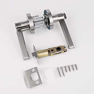 Probrico Satin Nickel Privacy Door Levers, Flat Interior Bath/Bed Door Handles, Reversible for Right & Left Handed Bedroom/Bathroom Doors, 5 Pack