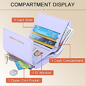 Sunwel Fashion Small Wallet Flapover Bifold Wallet Zipper Pocket Cash Card ID Window Coin Purse for Women Girls (PURPLE)