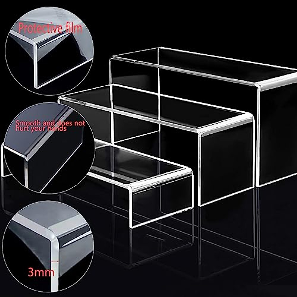 Acrylic Risers For Display,Rectangle Acrylic Risers Display Stand,6 Pc clear Acrylic Display Risers, For Food Parties Buffet Risers Puppet Collectible Display And Perfume Shelf Acrylic Organizers