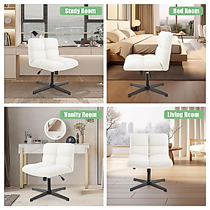 Criss cross chair, Thickened soft cushion,Cross-legged office chair in velvet fabric without arms and without wheels, adjustable tilt, height, make-up, office, home can use crisscross chair.（White）