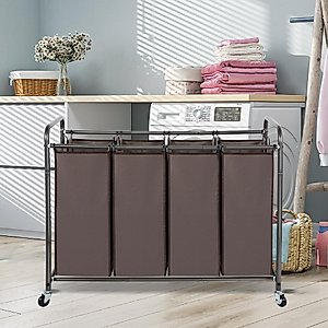 STORAGEIDEAS Laundry Sorter 4 Section, 4-Bag Heavy Duty Rolling Laundry Hamper Cart, Laundry Basket Organizer With Wheels and Removable Bags, Laundry Room Organization For Dirty Clothes Storage, BWN