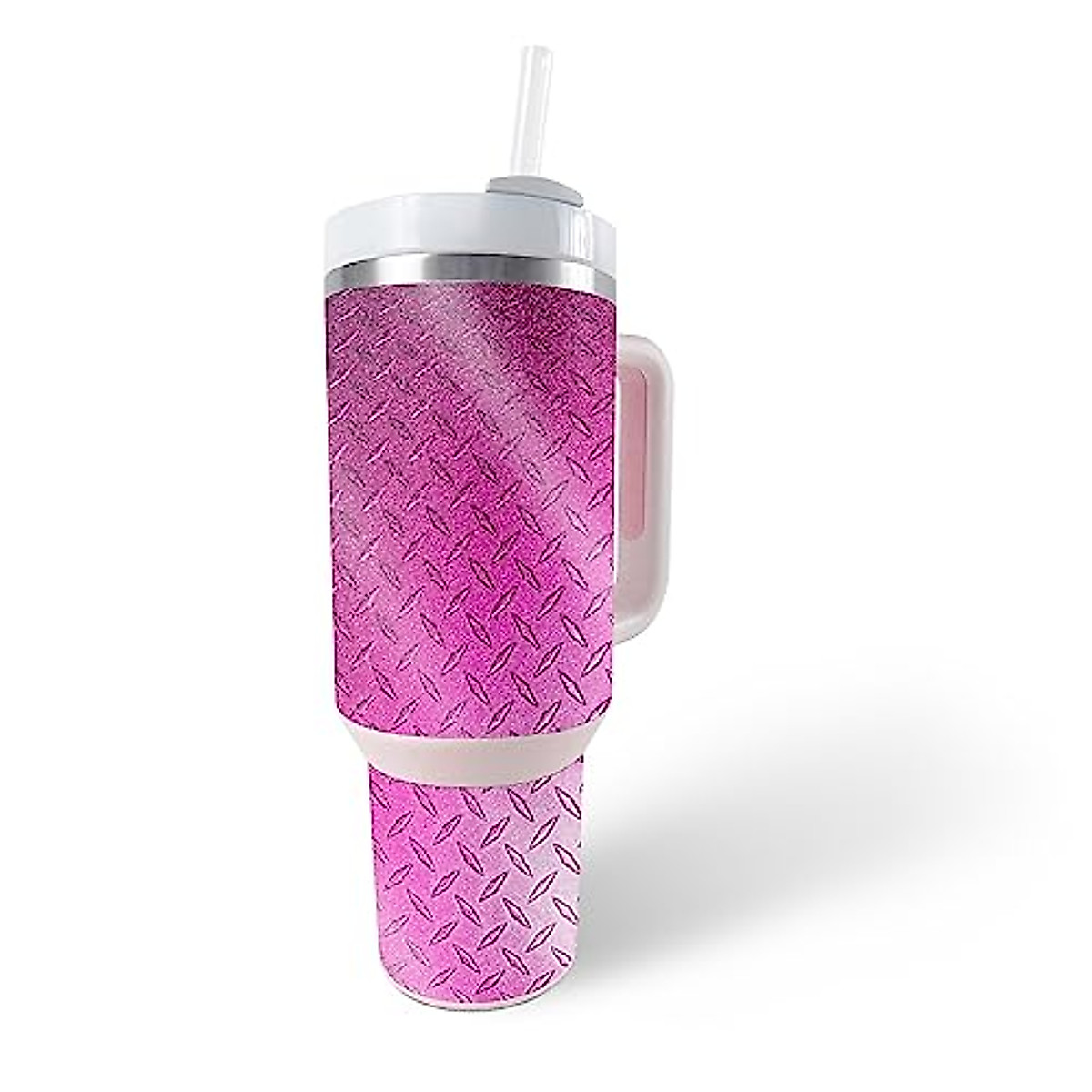 MightySkins Glossy Glitter Skin Compatible with Stanley The Quencher H2.0 FlowState 40 Oz Tumbler - Pink Diamond Plate | Protective, Durable High-Gloss Glitter Finish | Easy to Apply