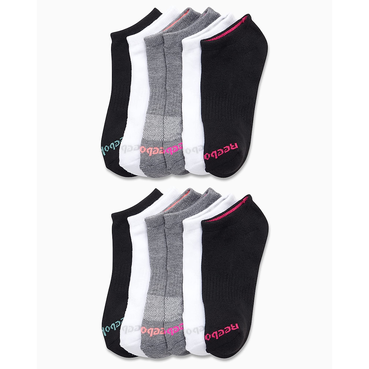 Reebok Women's Low Cut Socks - 12 Pack Performance Cushioned Comfort No Show Socks - Athletic Socks for Women (4-10), Size 4-10, BlackWhiteGrey