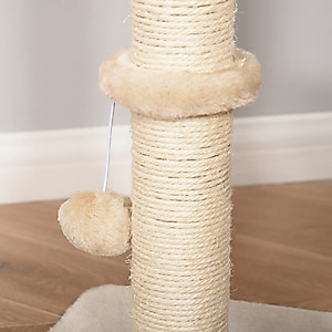 PawHut Cat Tree with Sisal Scratching Post Condo and Hanging Rope 39" H, Beige