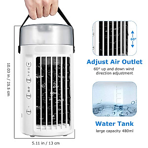 VOSAREA Portable Air Cooler 4 in 1 Mini Air Conditioner Fan Air Cooling Fan Air Misting Cooler for Room Office