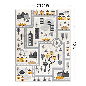 Rugshop Kids Play Road Rug for Playroom,Kidsoom,Nursery Room Interactive Cityscape for Cars and Toys Indoor Soft Area Rug 8' x 10' Cream