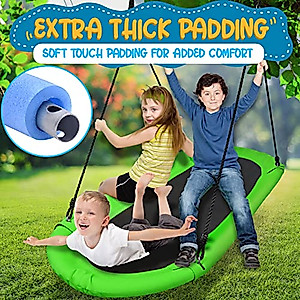 SereneLife Outdoor Spinner Saucer Tree Swing-Hanging Tree Oval Shaped Flying Saucer w/Rope Straps,Cushion Padded Metal Frame,Polyester Fabric Seat,for Kids & Adult-SereneLife SLSOVSWNG55GR (Green)