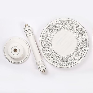 Side Table,Round End Table,Small Table,Side Tables Living Room,End Table,Round Side Table,Altar Table, Carved Side Table,Wood Accent Table,Carved Wood Table Single Pillar 18x22 inch White Antique