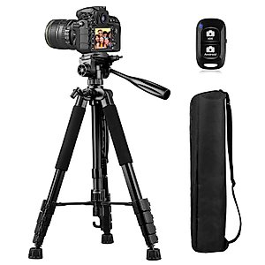 Sensyne 74" Camera Tripod, Heavy Duty Tripod for Camera with Wireless Remote and Travel Bag, Compatible with DSLR Camera, Cellphone, Projector, Webcam, Ring Light, Spotting Scopes