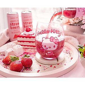 Sanrio Hello Kitty Strawberry Sip Stemless Wine Glass Tumbler Cup For Cocktails | Holds 20 Ounces