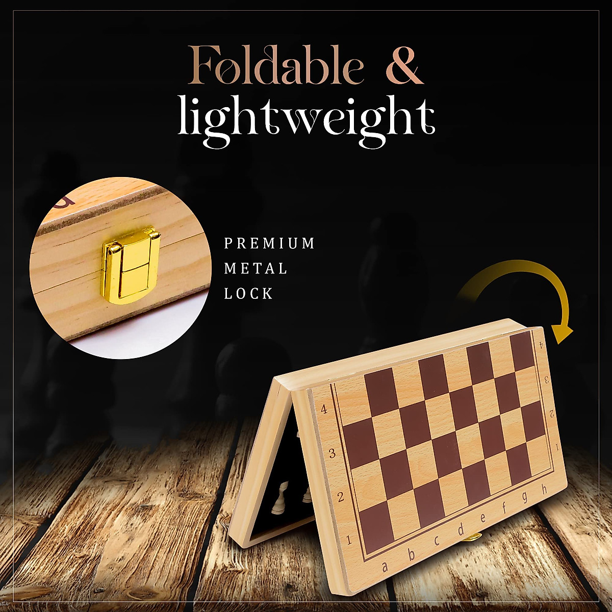 15" Wooden Chess Set with Weighted Chess Pieces, Folding Chess Board Set with Instructions & Storage Slots, Portable Travel Chess Sets for Adults and Kids