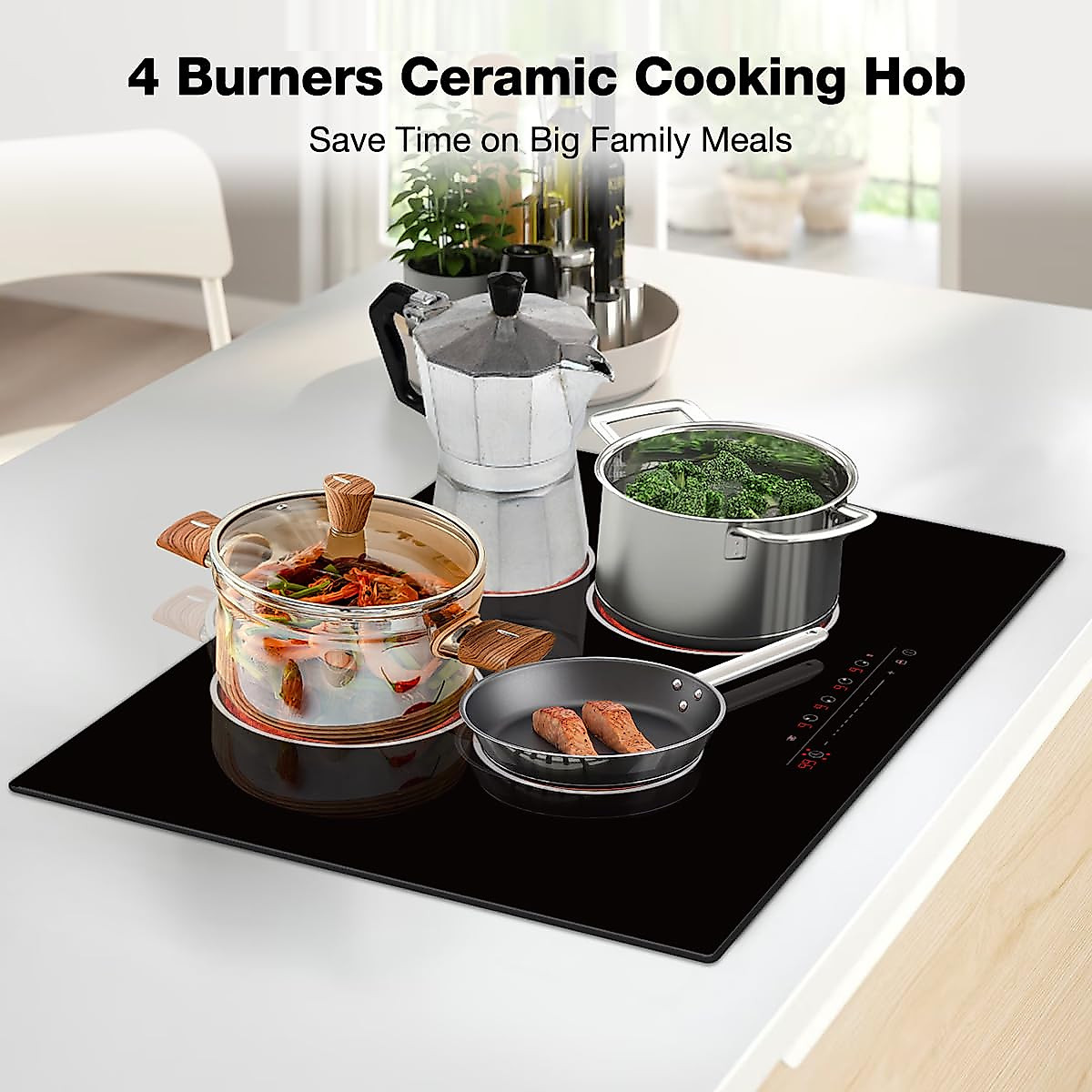 ThermoMate 30 Inch Electric Cooktop 4 Burners, ETL Certified Built-in Radiant Electric Stove Top, 30" Ceramic Cooktop 6000W with Touch Control, 9 Heating Level, Chlid Lock & Timer, 220-240V Hard Wire