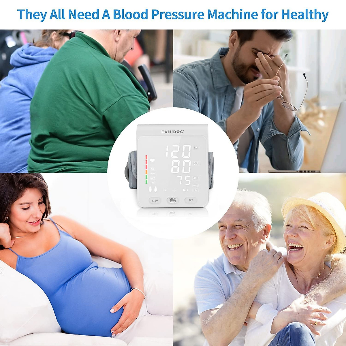 Upper Arm Blood Pressure Monitor with Cuff 8.7"-16.5" Automatic BP Meter Machine Two Users Mode Digital Wide-Range Large Cuff Blood Pressure Monitors for Home use Blood Pressure Machine Famidoc