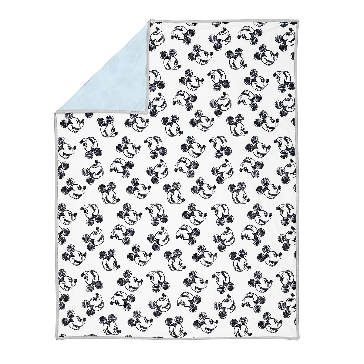 Lambs & Ivy Disney Baby Mickey Mouse Baby Blanket - Blue/White Minky/Jersey