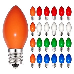 C7 LED Multicolor Christmas Replacement Bulbs, 25 Pack C7 Multicolor Ceramic LED Light Bulbs, Vintage Christmas Light Bulbs for Indoor Outdoor Christmas String Lights, E12 Candelabra Base, 0.6 Watt