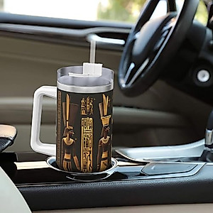 HULIBIN Ancient Egyptian Hieroglyph Print Double Deck Stainless Steel Travel Coffee Cup With Lid 40 Oz Ice Bully Cup
