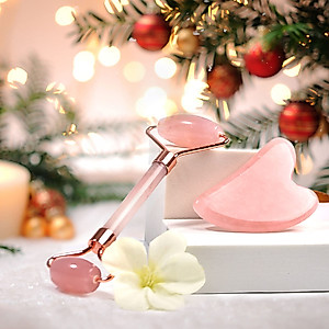 ideayard Face Roller and Gua Sha Set - Jade Roller Anti Aging Massager Tool - Natural Jade Roller for Face and GuaSha Stone for Body - Beauty Roller Skin Care Tools Kit for Slimming & Firming（Pink）