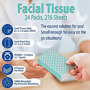 Funwares Pocket Sized White Car Travel School Work Facial Tissue, 24 Packs, 216 Total 3-Ply Tissue Sheets (9-3-Ply Tissue Sheets Per Pack), Geometric Print Designed Package