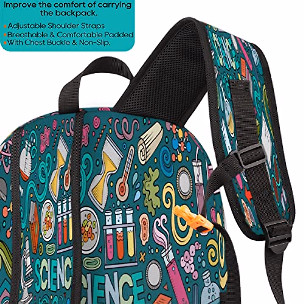 Elementary School Bags for Teens, Science Chemistry Kids Backpacks Educational Theme Lightweight Bookbags Waterproof Sturdy Schoolbag Daypack for Girls Boys
