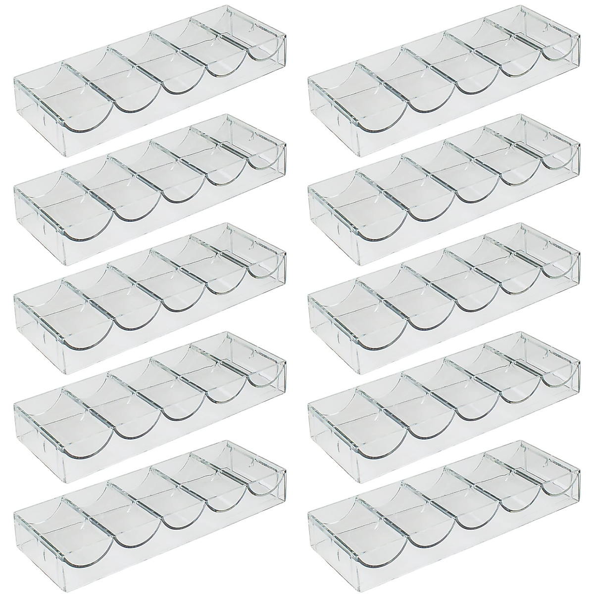 Brybelly Clear Acrylic Poker Chip Tray | for Standard Size Chips & Clay Chips | Each Tray Holds 100 Chips | 10 Trays - No Lids