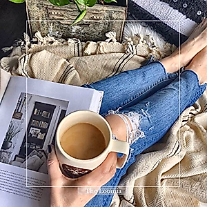 THE LOOMIA Sophie Turkish Cotton Boho Farmhouse Throw Blanket (Extra Large, Creamish Ecru Base with Black Stripes)