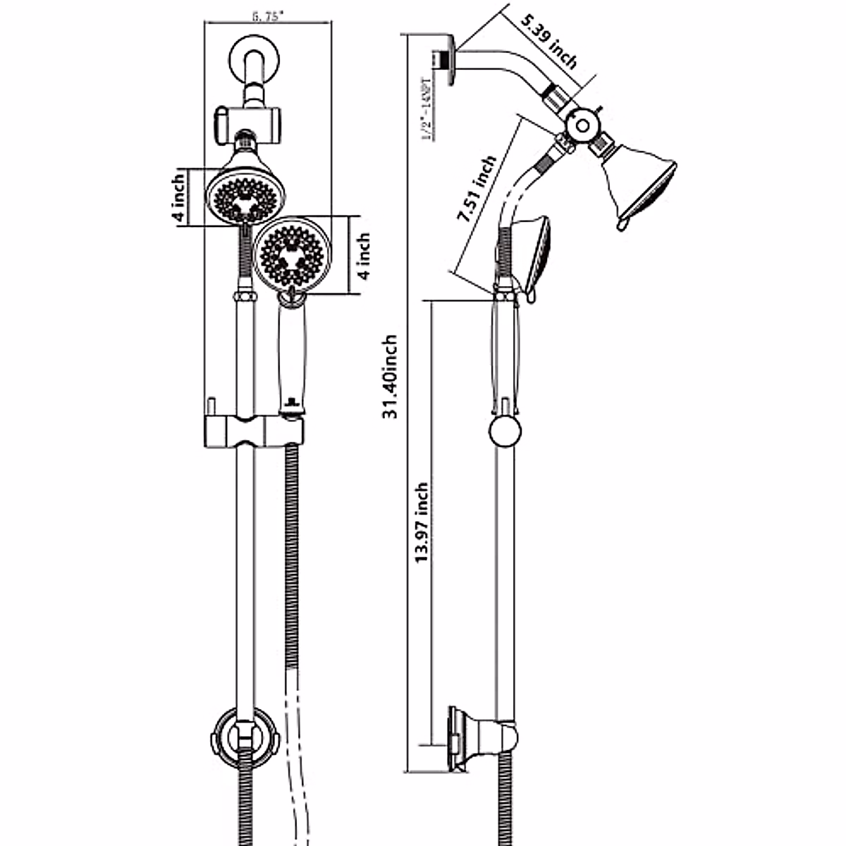High Pressure Shower Heads with handheld Combo Brushed Nickel HOMELODY Dual Shower Head 5-Setting 4” Showerheads & Handheld Showers with 304 Stainless Steel Shower Slide Bar and 60” Shower Hose