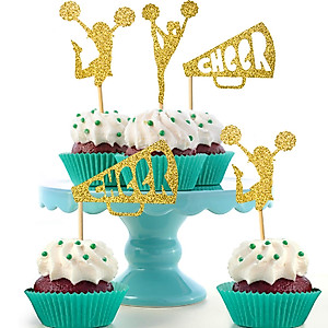 36 Pieces Cheerleader Cupcake Toppers Glitter Cheerleading Gymnastics Cupcake Picks Cheer Team Cake Decorations Gymnast Girl Toothpicks Cake Decor for Girls Birthday Party Favors Supplies