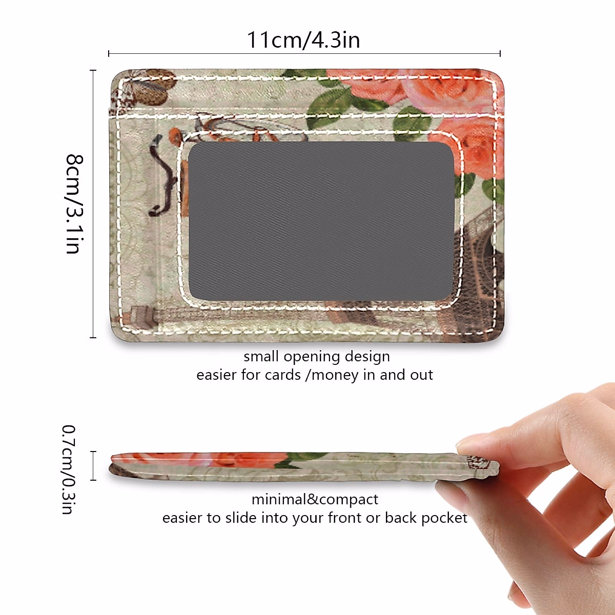 Linomo Thin leather Card Holder and Money Clip Vintage Eiffel Tower Wallet RFID Blocking for Men & Women