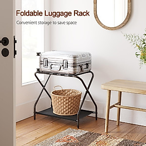 AMHANCIBLE Luggage Rack, Set of 2, Foldable Suitcase Stands for Guest Room, Metal Luggage Holder with Storage Shelf for Bedroom, Hotel, Easy Assemble, Black HLR02BK