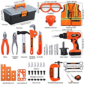 iBaseToy Kids Tool Set - 45 PCS Toddler Tool Set with Tool Box & Electronic Toy Drill, Pretend Play Kids Construction Toy Set, Toy Tools for Kids Ages 3, 4, 5, 6, 7 Years Old, Boy Toys