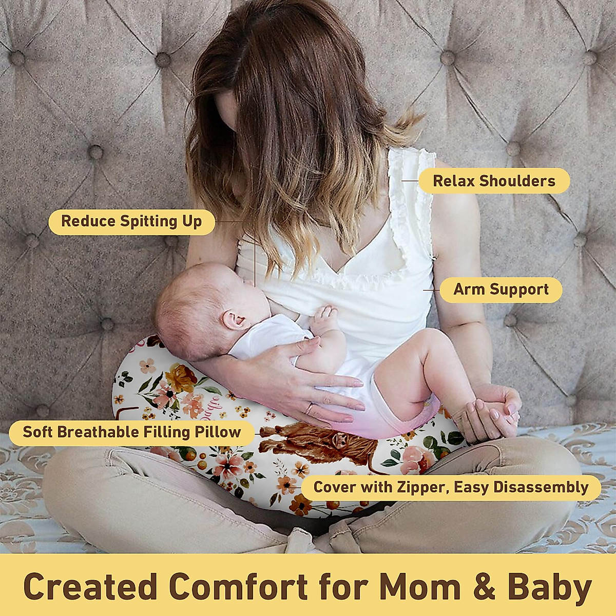 Dyoart Baby Nursing Pillow Cover,Personalized Name Soft Nursing Covers,Breastfeeding Pillow Slipcover for Bottle Feeding,Custom Gifts for Toddler Infannt(23"x19”x5.5")(one Size)