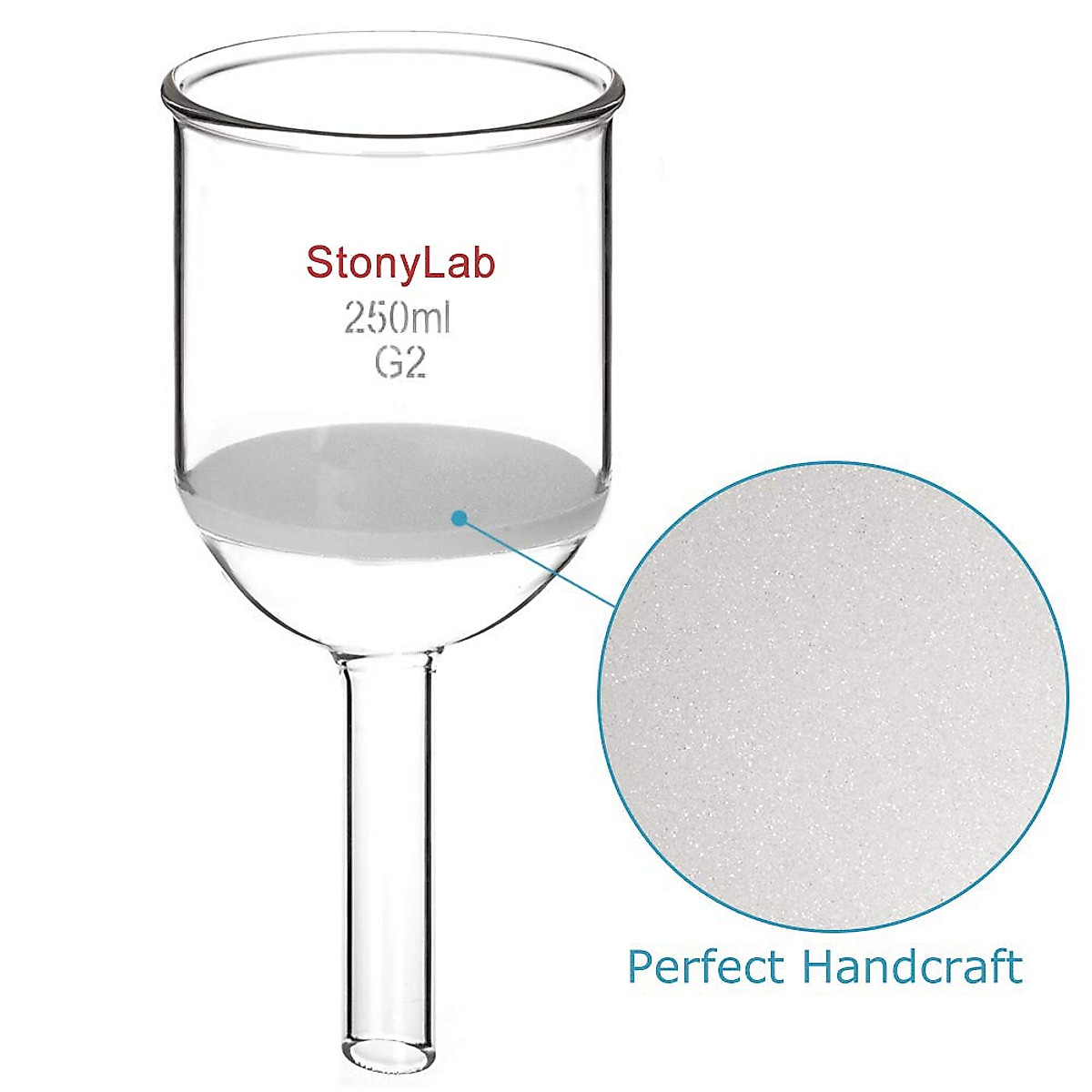 StonyLab Borosilicate Glass Buchner Filtering Funnel with Medium Frit (G2), 76mm Inner-Diameter, 80mm Depth (250ml)