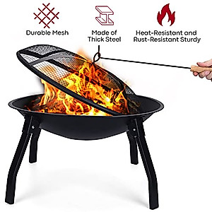 Cogesu Fire Pit, Fire Pits for Outside, 22 inch Portable Folding Wood Burning Firepit with Carry Bag Spark Screen & Poker Stick, 2 Pack Grate for Camping Picnic Backyard Garden