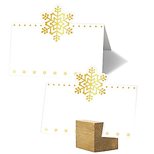 Whaline 100Pcs Christmas Place Cards 3.5 x 2 Inch Gold Snowflake Blank Tented Cards Seating Name Cards for Xmas Winter Party Table Setting Supplies