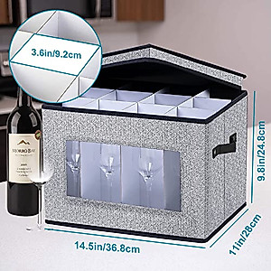 Stemware Storage Cases 2 Pack, Wine Glass Storage Box with Dividers,Hard Shell Stackable China Storage Containers for Glassware or Crystal,Holds 12 Wine Glasses,Moving Boxes (White and Black)