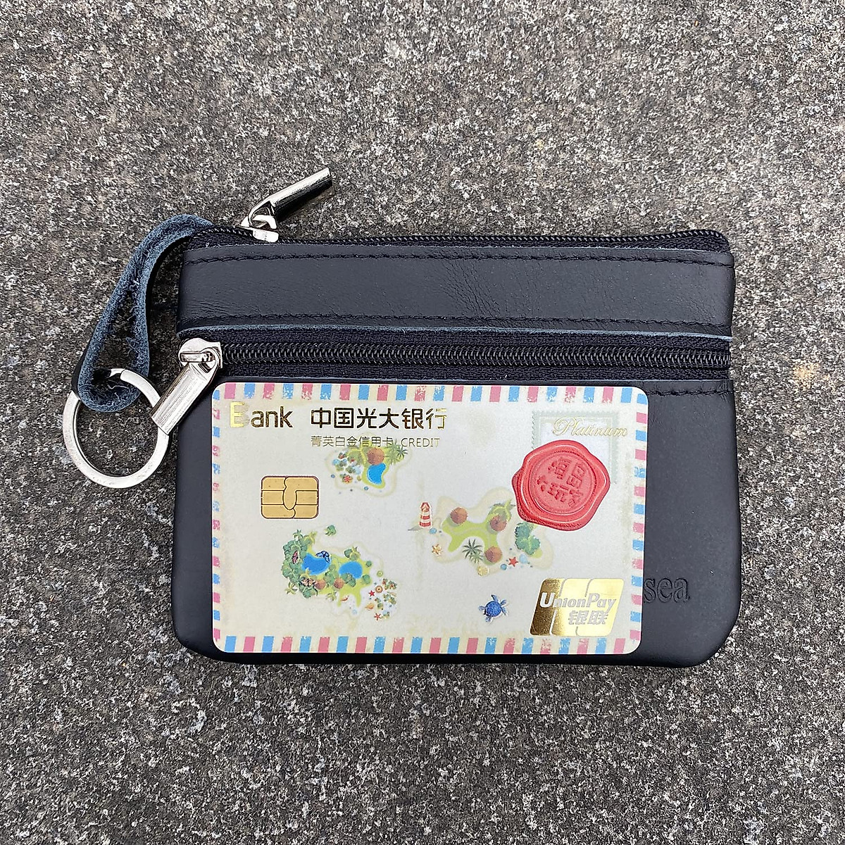 Moplusea Genuine Leather Small Coin Purse Wallet With Keychain Mini Change Purse Coin Pouch Holder For Men (GLCB010 Black)