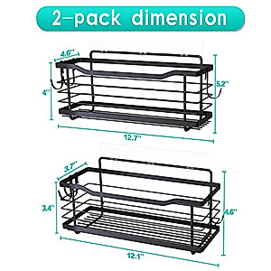 Auroglint Stainless Steel Black Shower Caddy, Large Storage Shower Racks for Bathroom, Wall Mounted No Drilling Storage Shower Shelves with Removable Hooks (2 pack)