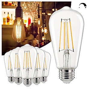 Linkind Edison Light Bulbs 60W Equivalent, E26 Dimmable Vintage Edison LED Light Bulbs ST58 Antique Decorative Filament LED Bulb, 6W 700LM, 2700K Soft White, CRI80+ Clear Glass Light Bulbs, 6 Packs