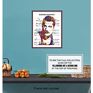 Freddie Mercury Poster - 8x10 Bohemian Rhapsody Poster - Freddie Mercury Merchandise - Queen Sheet Music - 80s Pop Music Gifts - Wall Art Decor
