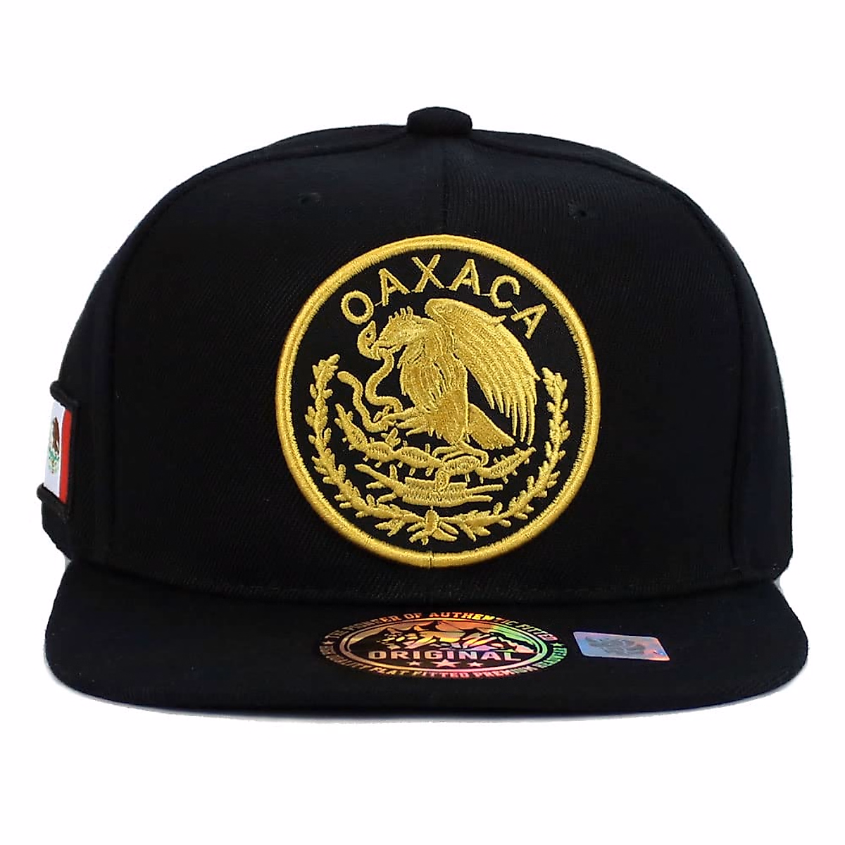 Mexican Hat Mexico State Federal Logo Embroidered Snapback Flat Bill Baseball Cap (Oaxaca- Black/Gold)