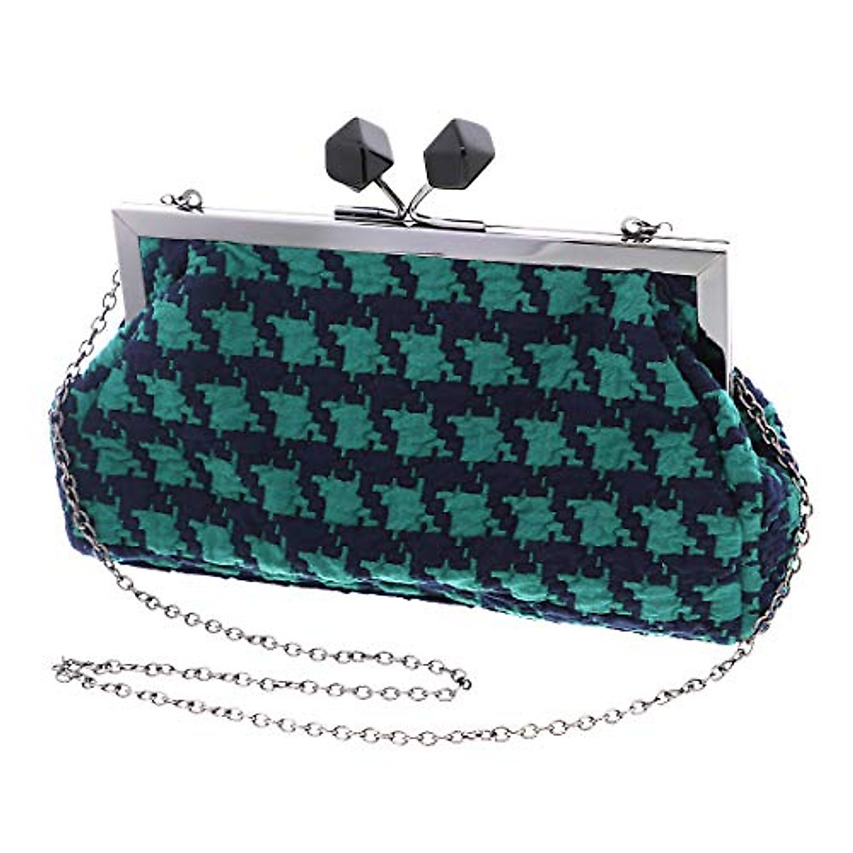 Oversized Houndstooth Clutch Evening Bag - Green