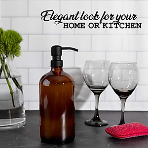 kitchentoolz Large Pump Bottle - 32 Ounce Glass Shampoo and Soap Dispenser - Amber