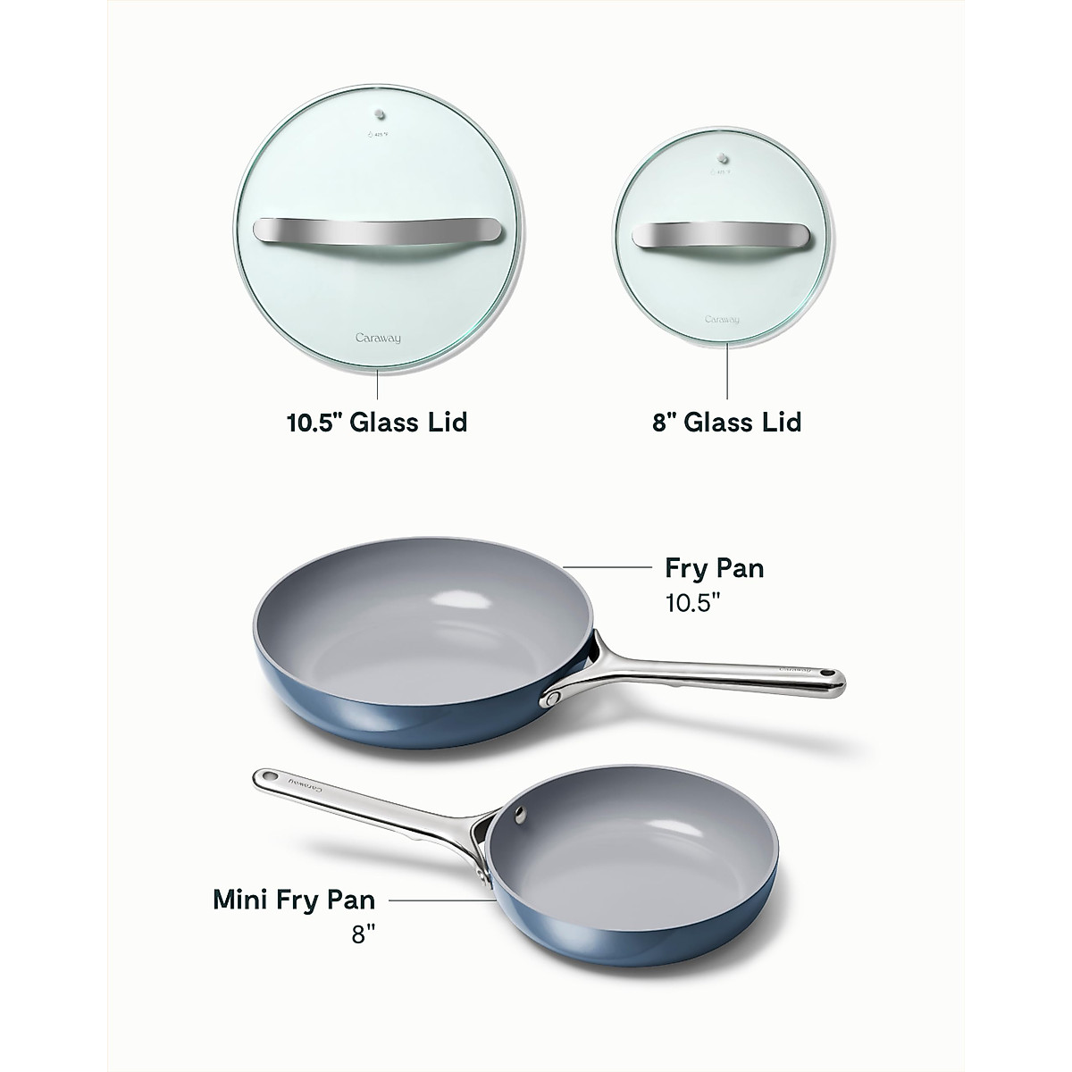 Caraway Nonstick Ceramic Mini Fry Pan With Glass Lid (1.05 qt, 8") - Non Toxic, PTFE & PFOA Free - Oven Safe & Compatible with All Stovetops (Gas, Electric & Induction) - Navy