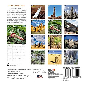 RED EMBER D'ck Pics in Nature Mini 2024 Wall Calendar 12 Month | 7" x 14" Open | Thick & Sturdy Paper | Giftable | Calendar 2024