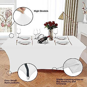 IOFRYION 2 Pack 6FT Table Cloth for Rectangular Tablecloth White Stretch Fitted Table Cover Spandex Tablecloths Table Protector for Event, Cocktail, Wedding, Banquet or Parties