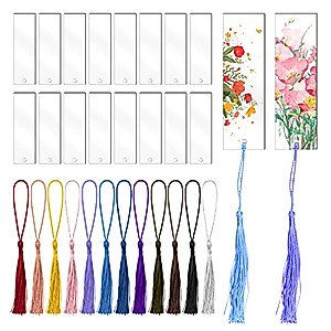 Tecmisse Blank Bookmarks Bulk, 45 Pack Clear Acrylic Craft Bookmarks with 45 Pieces Colorful Tassel, Rectangle Shape DIY Bookmark Ornaments for DIY Projects and Present Tags, 2 x 5.5 Inch