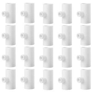 Pack of 20 Chicken Waterer PVC Tee Fittings- Fully Automatic for Threaded Poultry Nipples Chicken Water Drinker and Feeder Cups, White
