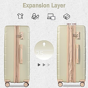 Merax 3 Pcs Expandable ABS Hardshell Luggage Sets with Spinner Wheel Suitcase TSA Lock Suit Case, Golden Green, (20/24/28)