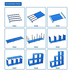 Hosmat 9-Cube DIY Children's Bookcase 30 inch Adjustable Bookshelf Organizer Shelves Unit, Folding Storage Shelves Unit (Blue_9 Cubes)